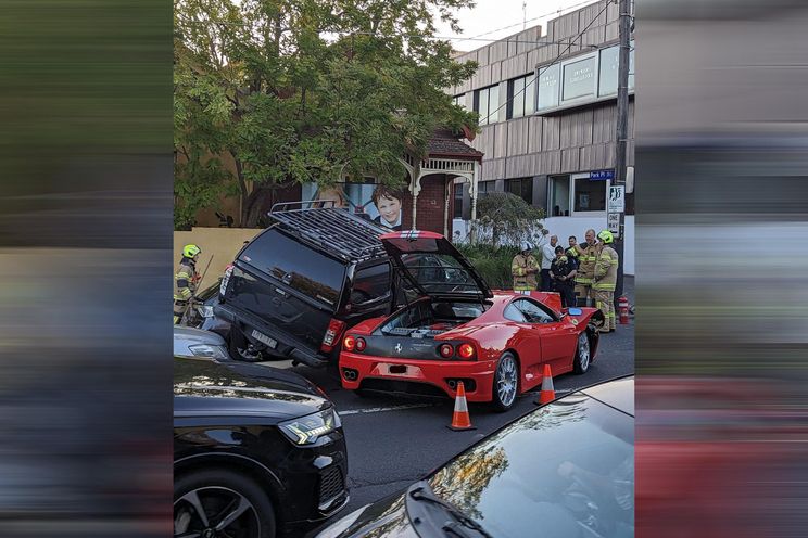 Rare Ferrari crashes into and upends pickup truck on Melbourne street ...
