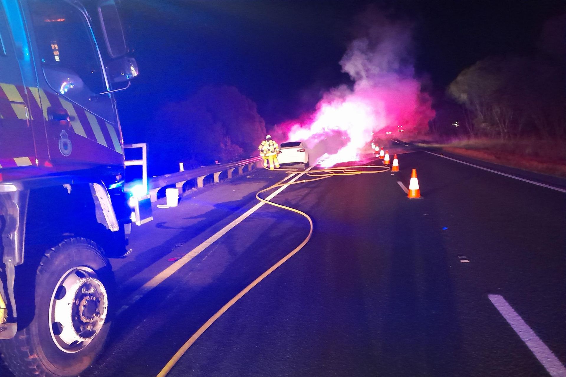 Watch this Tesla electric car fire caused by road debris | CarExpert